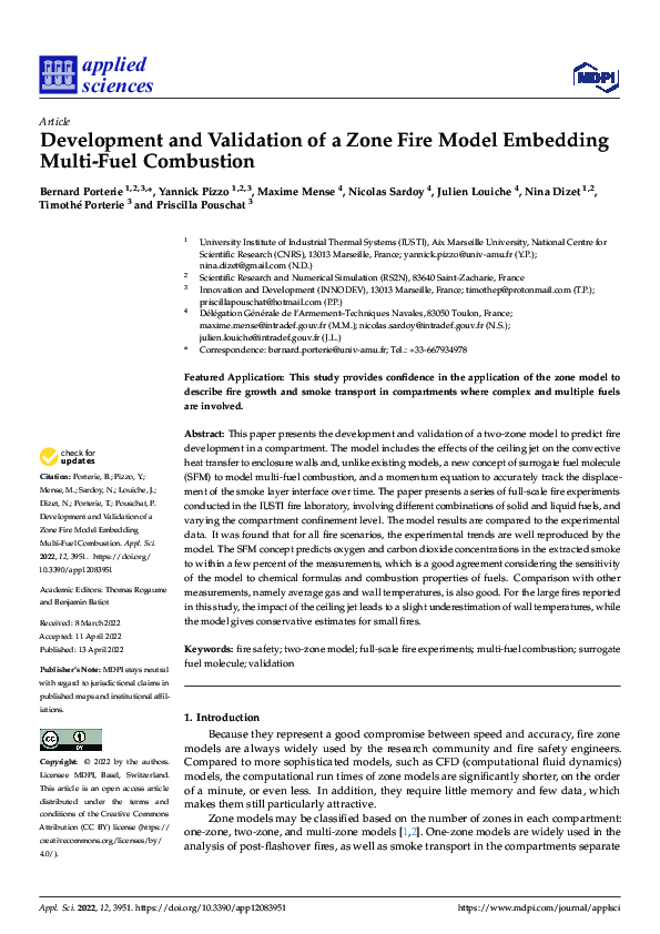 (PDF) Development and Validation of a Zone Fire Model Embedding Multi ...