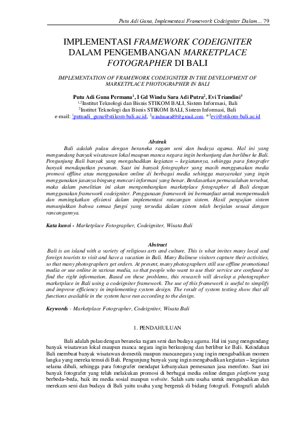 (PDF) Implementasi Framework Codeigniter Dalam Pengembangan Marketplace Fotographer DI Bali