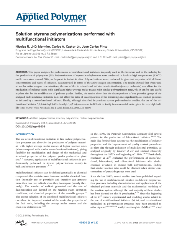 (PDF) Solution styrene polymerizations performed with multifunctional ...