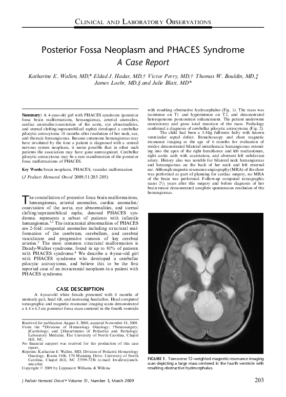 (PDF) Posterior Fossa Neoplasm and PHACES Syndrome