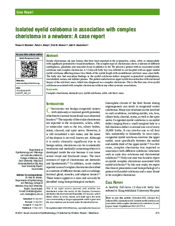 (PDF) Coloboma and Complex Choristoma in a Newborn: A Case Study