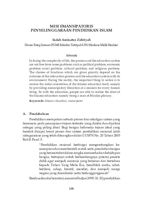(PDF) Misi Emansipatoris Penyelenggaraan Pendidikan Islam
