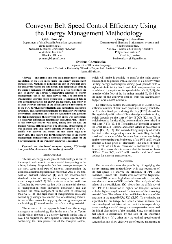 (PDF) Conveyor Belt Speed Control Efficiency Using the Energy ...