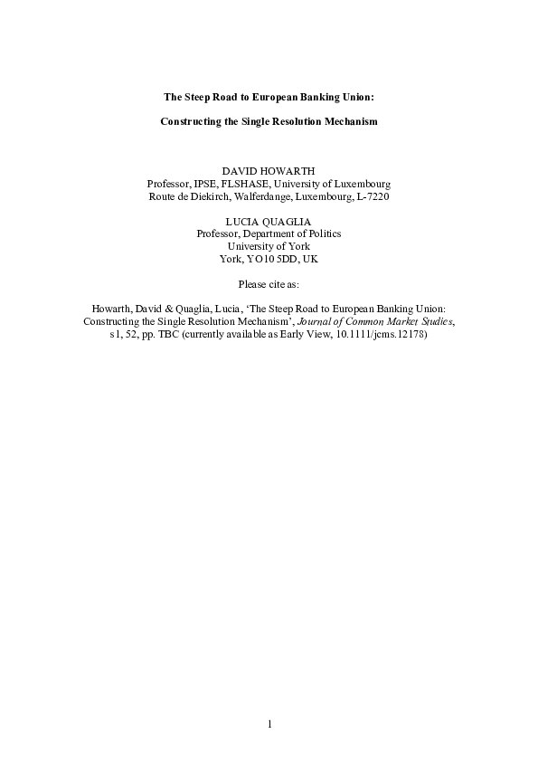 (PDF) The Steep Road to European Banking Union: Constructing the Single ...