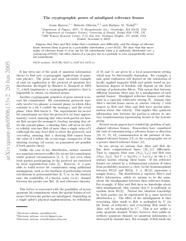 (PDF) Quantum bit commitment with misaligned reference frames