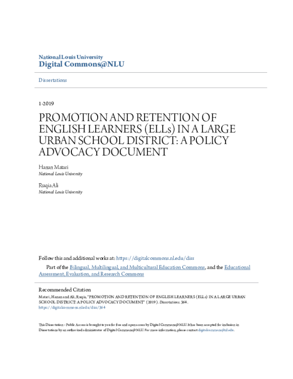 (PDF) PROMOTION AND RETENTION OF ENGLISH LEARNERS (ELLs) IN A LARGE ...