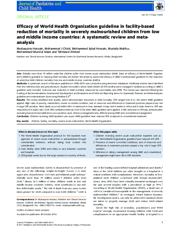 (PDF) Efficacy of World Health Organization guideline in facility-based ...