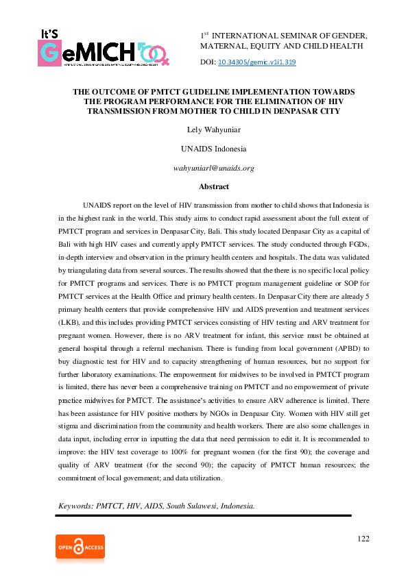 (PDF) The Outcome of PMTCT Guideline Implementation Towards the Program ...