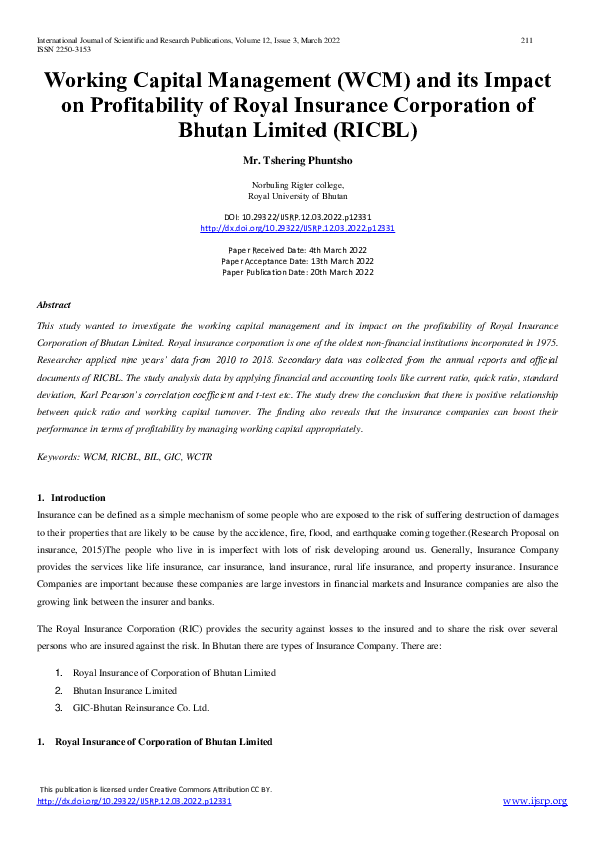 (PDF) Working Capital Management (WCM) and its Impact on Profitability ...