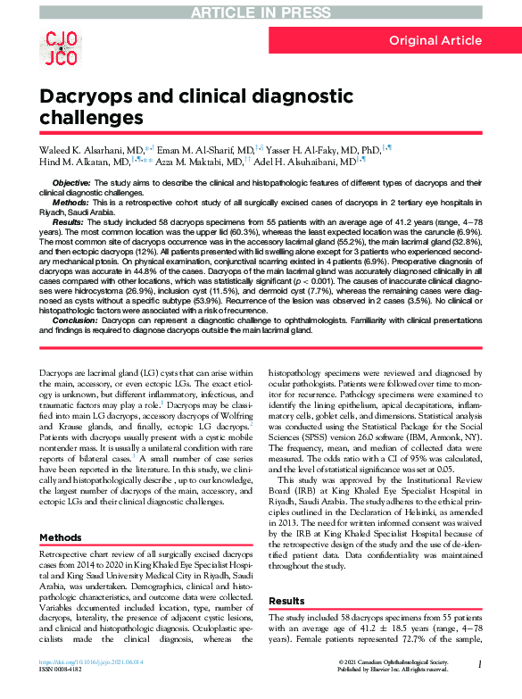 (PDF) Dacryops and clinical diagnostic challenges