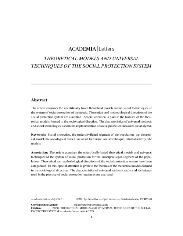 (PDF) THEORETICAL MODELS AND UNIVERSAL TECHNIQUES OF THE SOCIAL ...