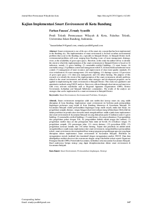 (PDF) Kajian Implementasi Smart Environment di Kota Bandung