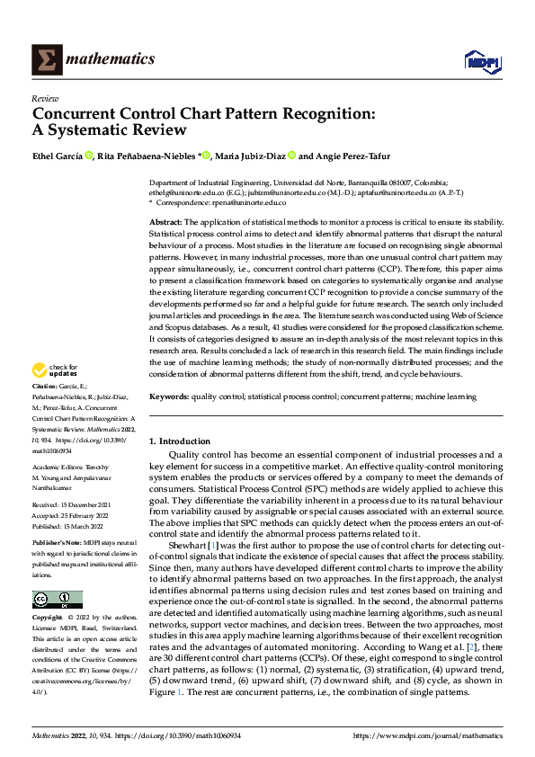 Pdf Concurrent Control Chart Pattern Recognition A Systematic Review