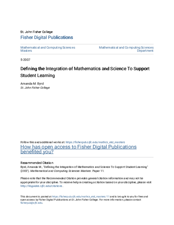 (PDF) Defining the Integration of Mathematics and Science To Support ...