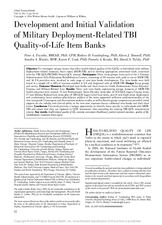(PDF) Development and Initial Validation of Military Deployment-Related ...