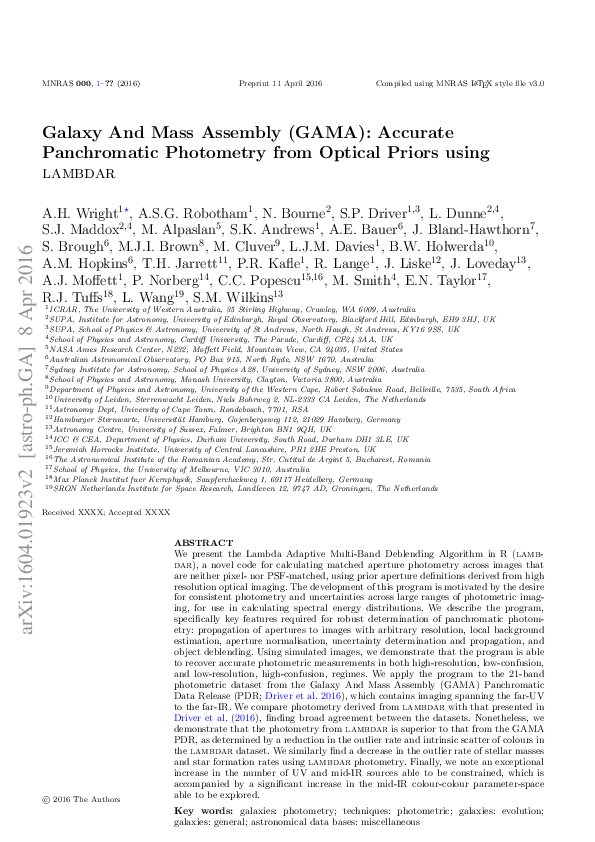 (PDF) Galaxy and mass assembly ( GAMA ) : accurate panchromatic ...