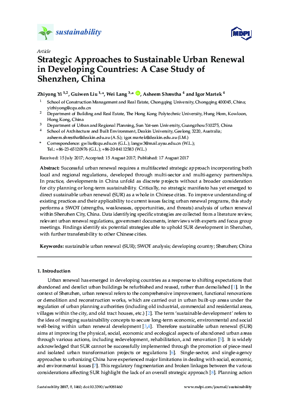 (PDF) Strategic Approaches to Sustainable Urban Renewal in Developing ...
