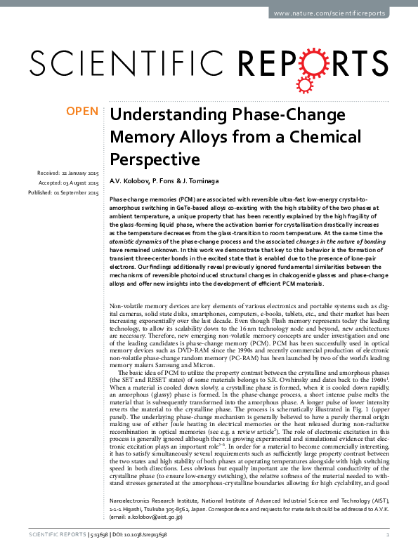 (PDF) Understanding Phase-Change Memory Alloys from a Chemical Perspective