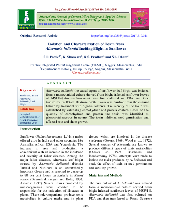 (PDF) Isolation and Characterization of Toxin from Alternaria helianthi ...