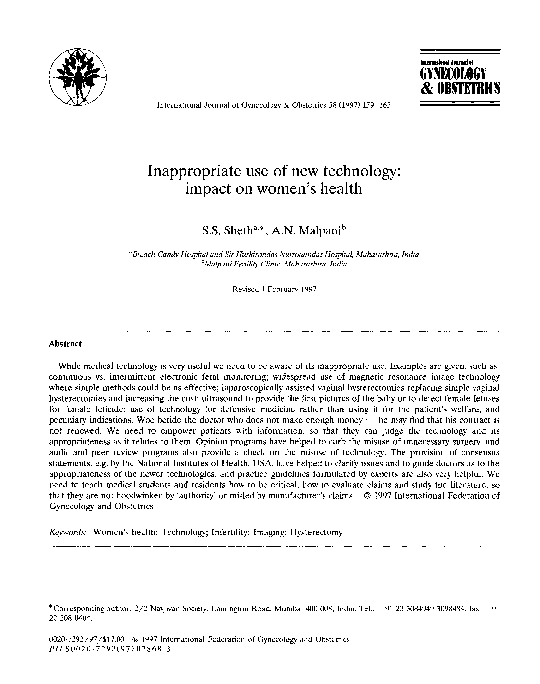(PDF) Inappropriate use of new technology: impact on women's health ...