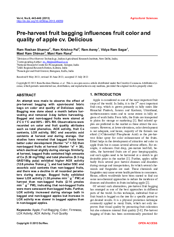 (PDF) Pre-harvest fruit bagging influences fruit color and quality of ...