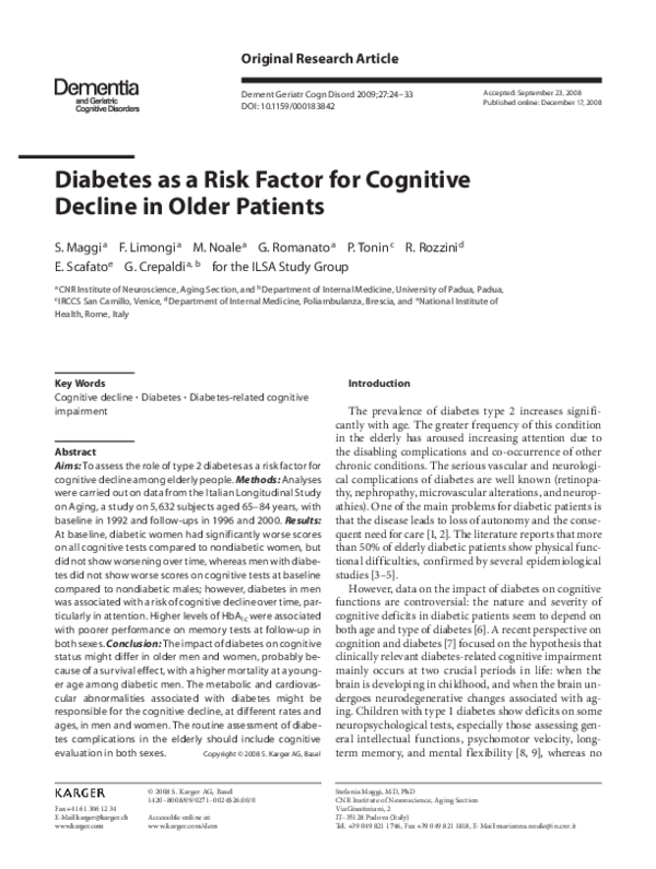 (PDF) Diabetes as a Risk Factor for Cognitive Decline in Older Patients