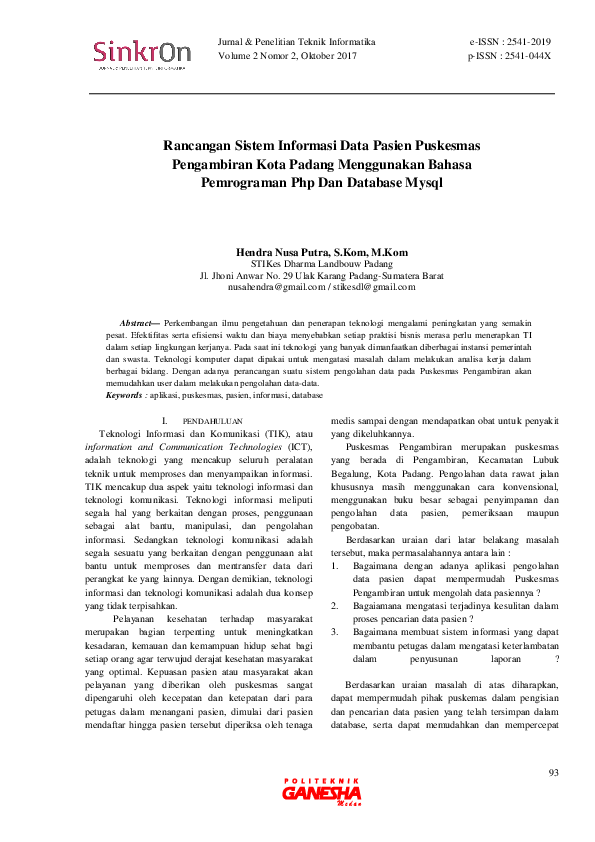 (PDF) Rancangan Sistem Informasi Data Pasien Puskesmas Pengambiran Kota ...