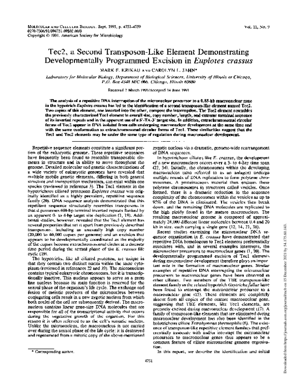 (PDF) Tec2, a second transposon-like element demonstrating ...