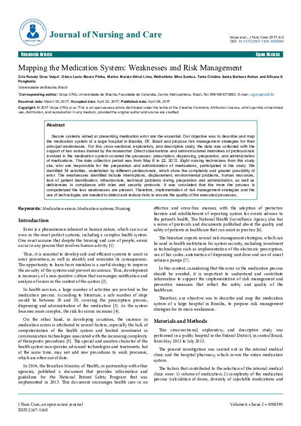 (PDF) Mapping the Medication System: Weaknesses and Risk Management