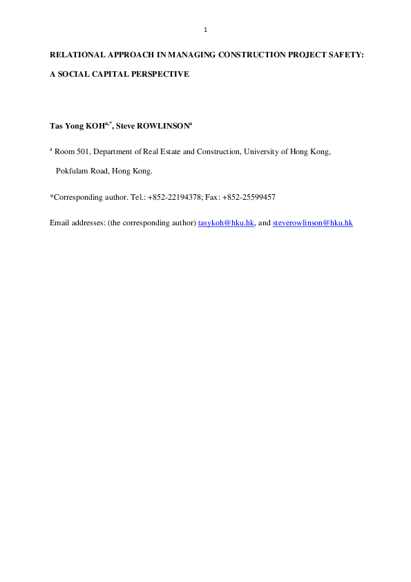 (PDF) Relational approach in managing construction project safety: A ...