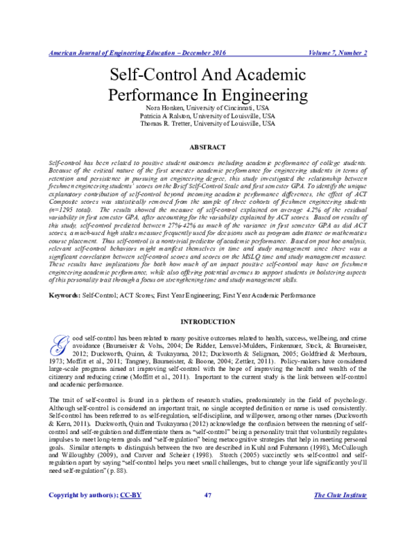 (PDF) Self-Control And Academic Performance In Engineering