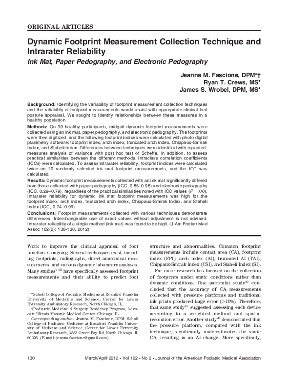 (PDF) Dynamic Footprint Measurement Collection Technique and Intrarater ...
