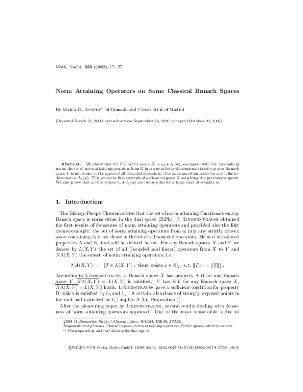 Pdf Norm Attaining Operators On Some Classical Banach Spaces