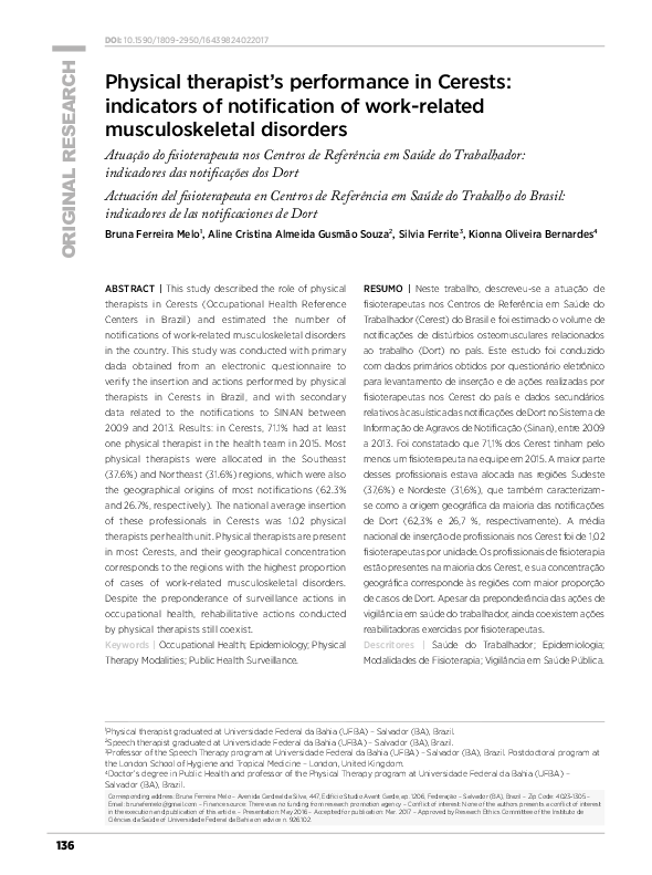 (PDF) Physical therapist ’ s performance in Cerests : indicators of ...
