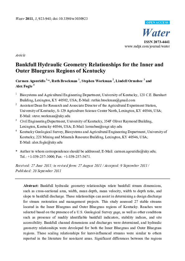 (PDF) Bankfull Hydraulic Geometry Relationships for the Inner and Outer ...