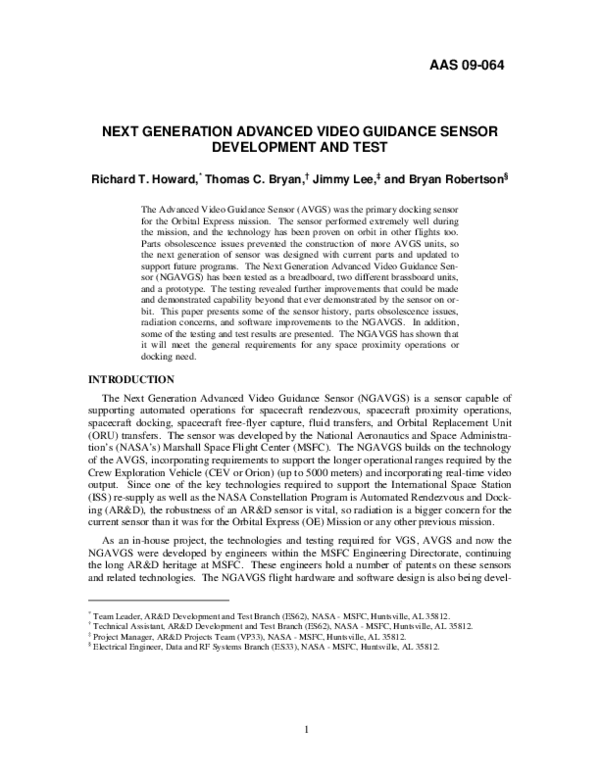 (PDF) Next Generation Advanced Video Guidance Sensor Development and Test