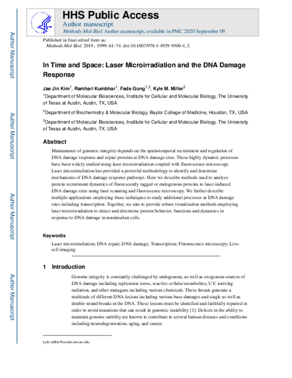 (PDF) In Time and Space: Laser Microirradiation and the DNA Damage Response