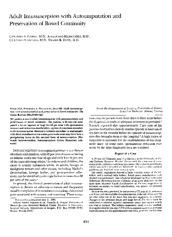 (PDF) Adult intussusception with autoamputation and preservation of ...