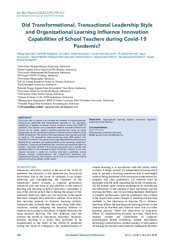 (PDF) Did transformational, transactional leadership style and organizational learning influence ...