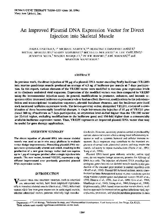 (PDF) An Improved Plasmid DNA Expression Vector for Direct Injection ...
