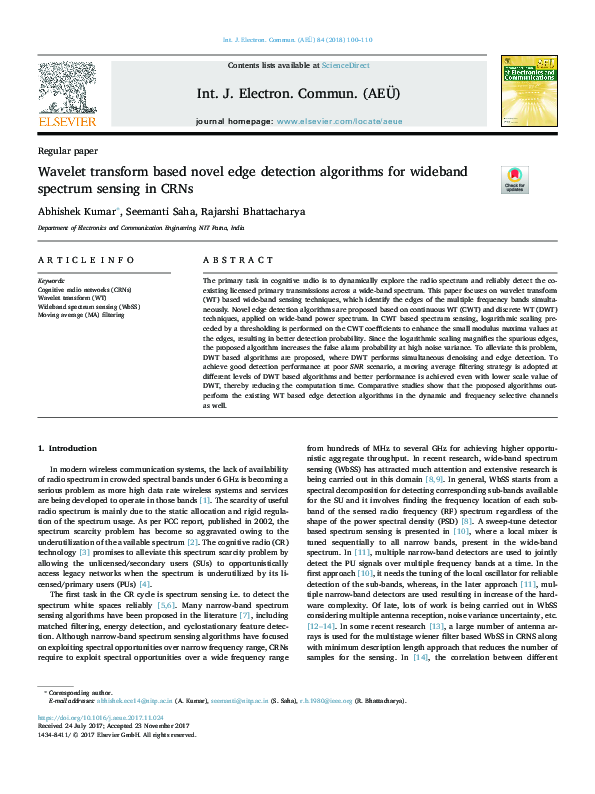 (PDF) Wavelet transform based novel edge detection algorithms for wideband spectrum sensing in CRNs