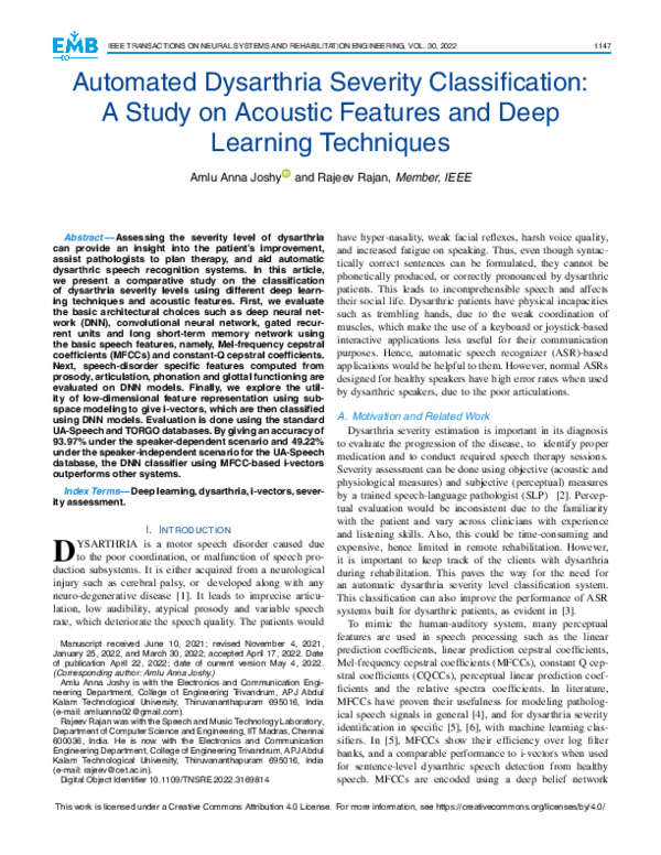 (PDF) Automated Dysarthria Severity Classification: A Study on Acoustic Features and Deep ...