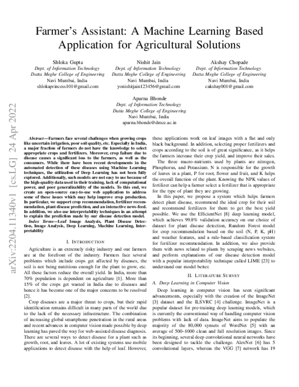 (PDF) Farmer's Assistant: A Machine Learning Based Application for ...
