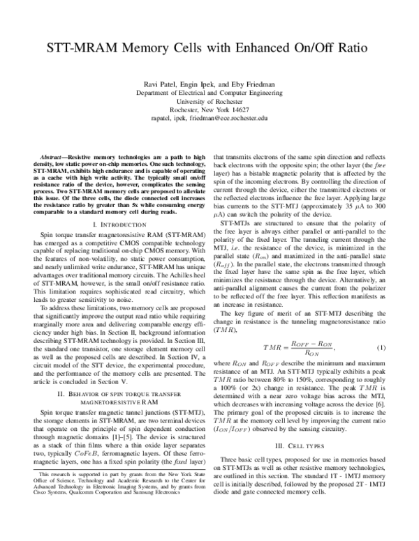 (PDF) STT-MRAM memory cells with enhanced on/off ratio