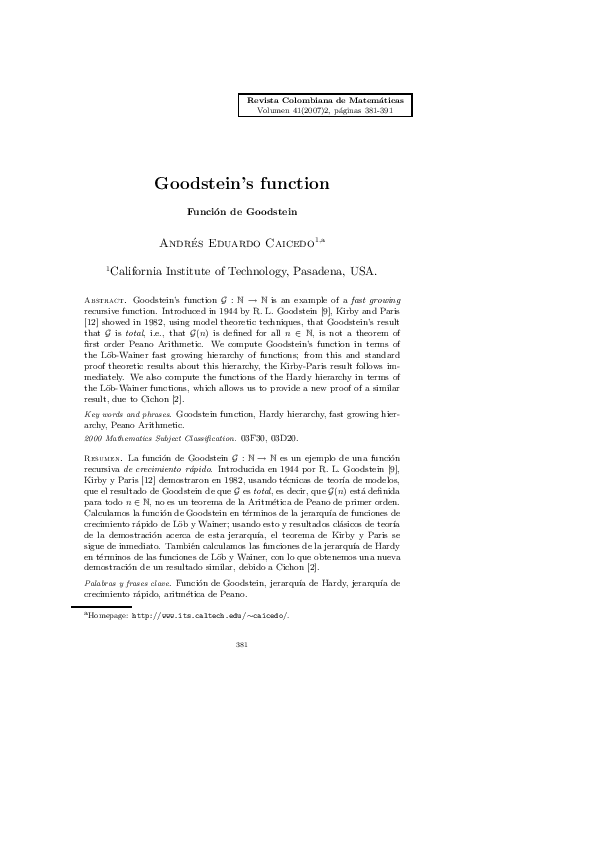 (PDF) Goodstein's Function