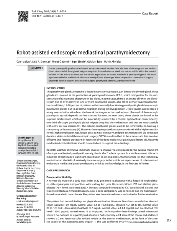 (PDF) Mediastinal Parathyroidectomy with the da Vinci Robot | Els Van ...