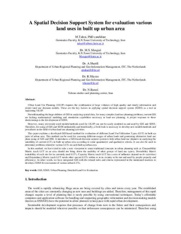(PDF) A Spatial Decision Support System for evaluation various land ...