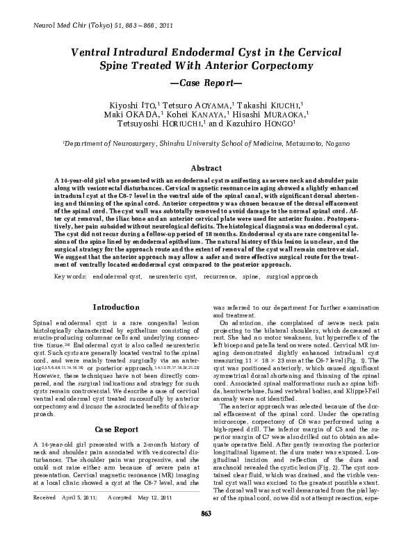 (PDF) Ventral Intradural Endodermal Cyst in the Cervical Spine Treated ...
