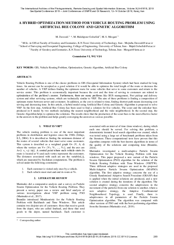 Pdf A Hybrid Optimization Method For Vehicle Routing Problem Using Artificial Bee Colony And