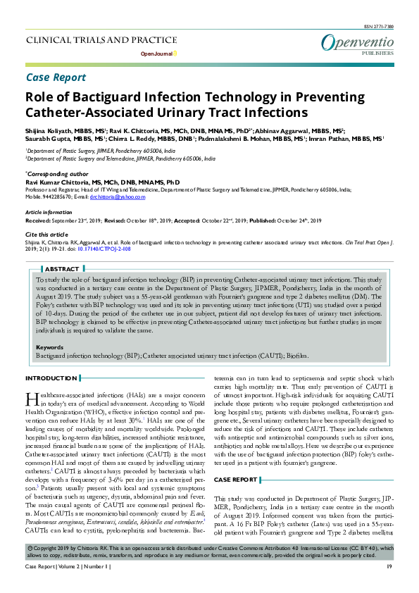 (PDF) Role of Bactiguard Infection Technology in Preventing Catheter ...